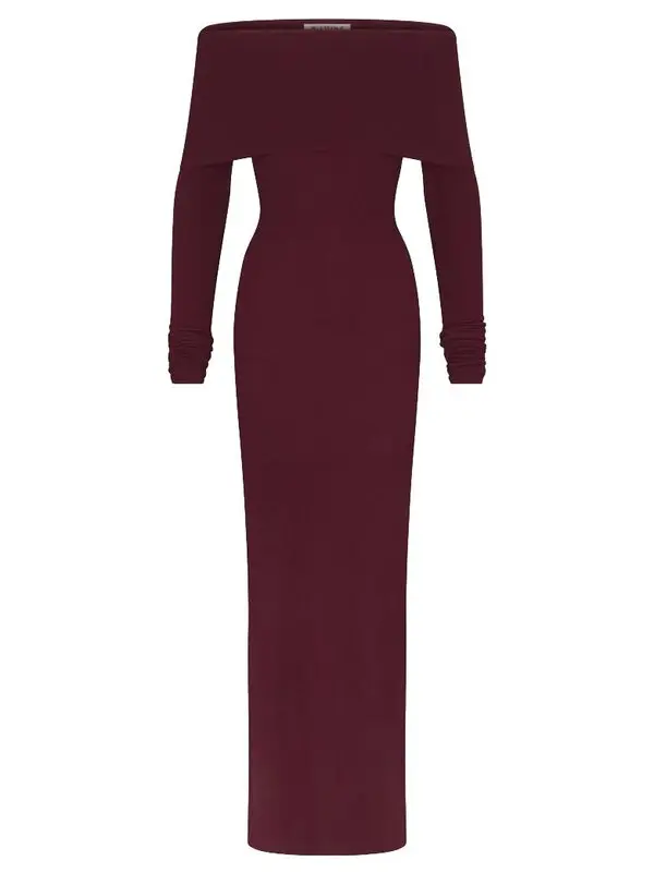 Eterne Long Sleeve Off-shoulder Maxi Dress - Red