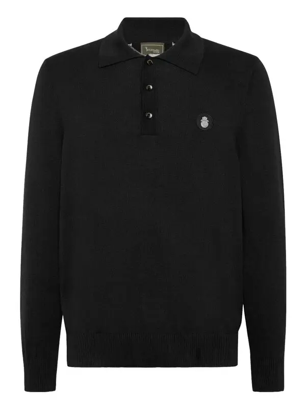 BILLIONAIRE Crest-plaque Long-sleeve Polo Shirt - Black