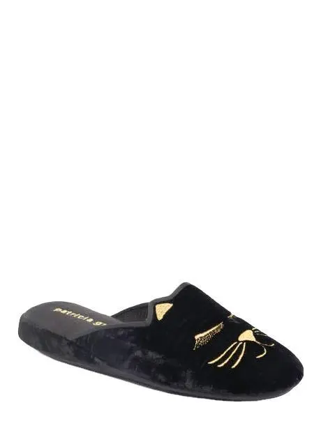 PATRICIA GREEN Winking Kitty Embroidered Slipper - Black