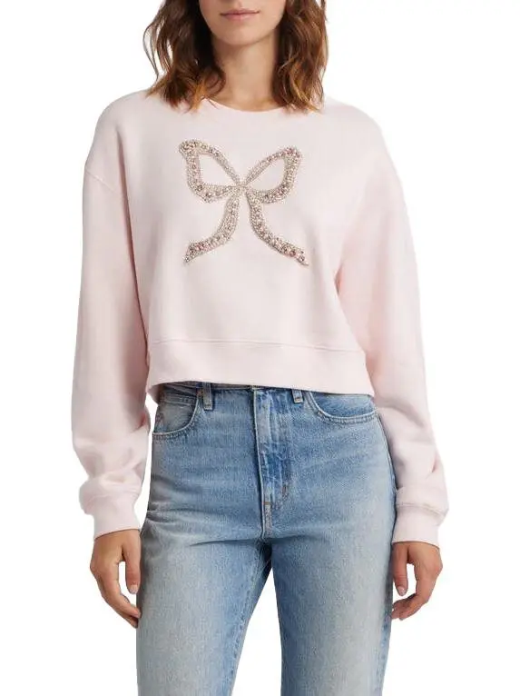 LoveShackFancy Rylan Faux Pearl Embellished Bow Sweatshirt - Wistful Pink