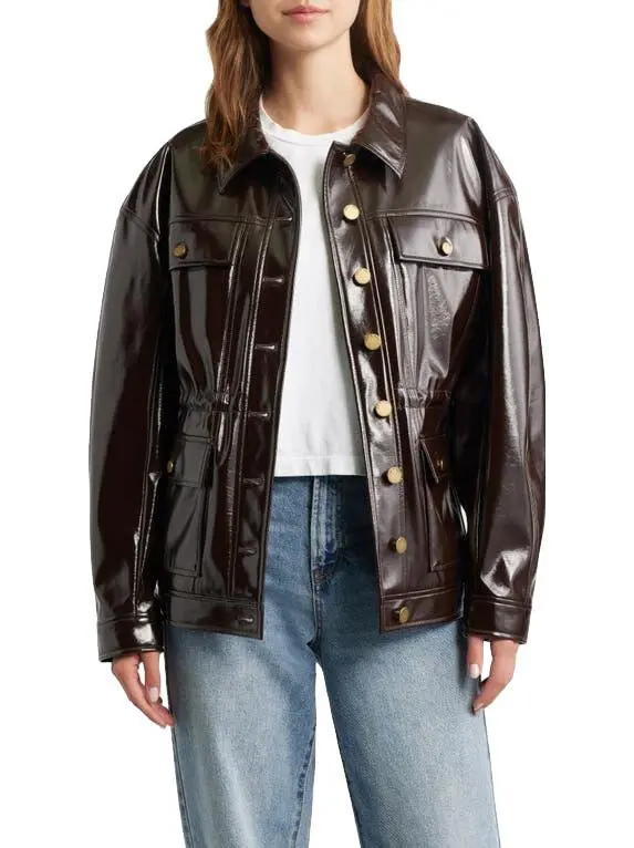 Rag & Bone Amy Faux Patent Leather Jacket - Brown