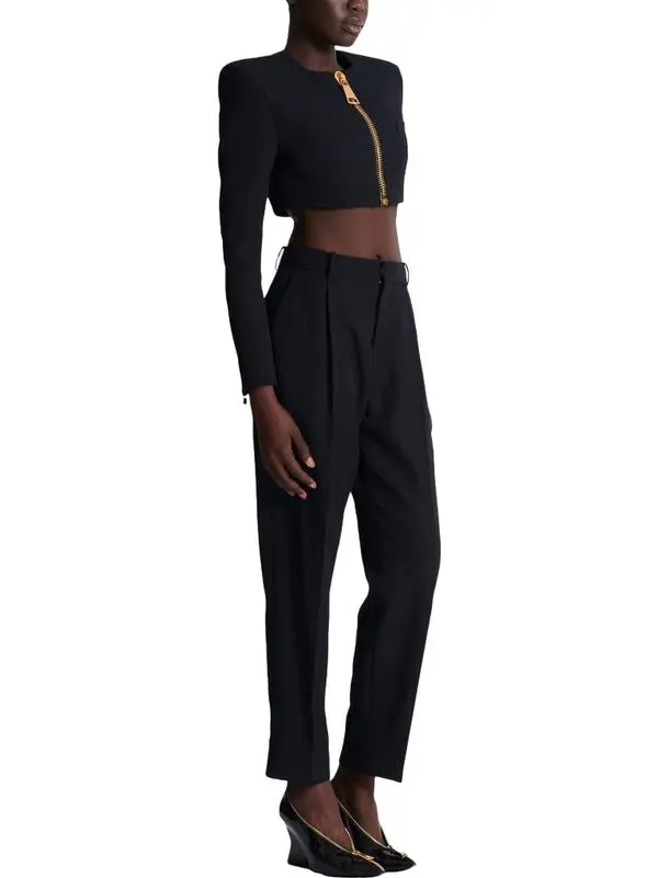 Balmain Cropped Grain De Poudre Wool Jacket - Black