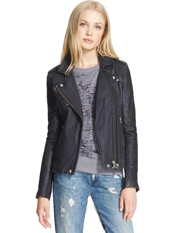 IRO PARIS Vika Leather Moto Jacket - Dark Purple