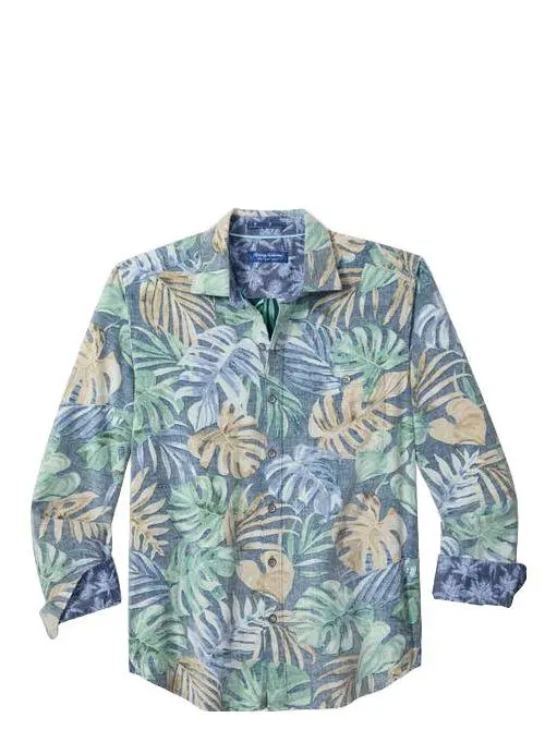 Tommy Bahama Coastline Cord Jungle Fade Leaf Print Cotton Corduroy Button-up Shirt - Sterling Blue