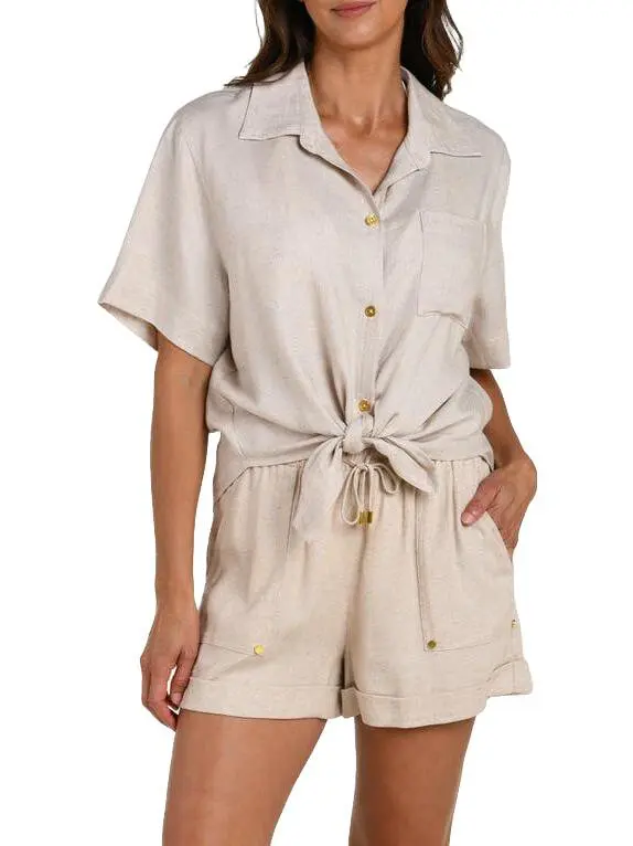 La Blanca Delphine Coast Knotted Cover-up Shirt - Taupe