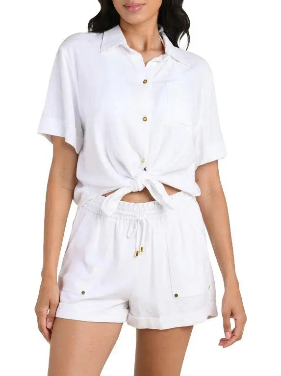 La Blanca Delphine Coast Knotted Cover-up Shirt - White