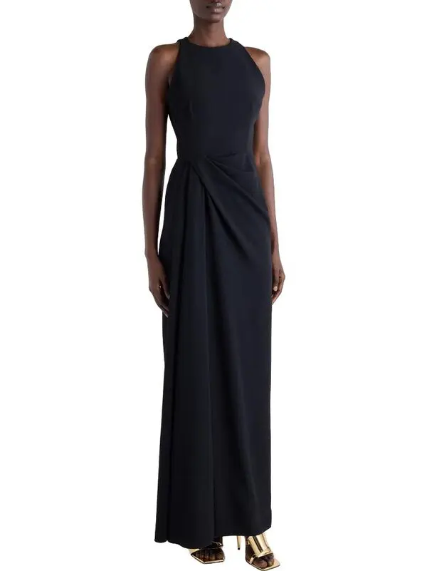 Givenchy Drape Front Sleeveless Stretch Crepe Gown - Black