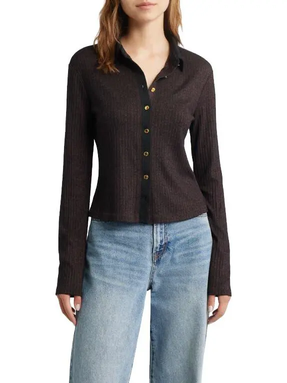 Rag & Bone Contrast Trim Ribbed Button-up Shirt - Dark Brown