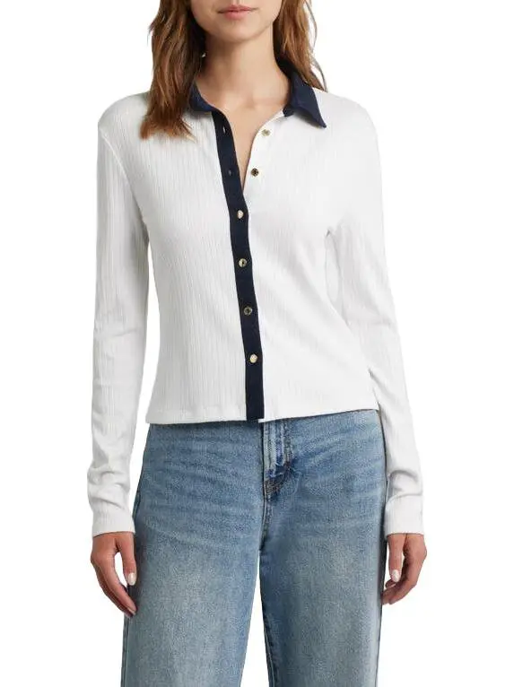 Rag & Bone Contrast Trim Ribbed Button-up Shirt - White