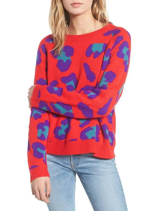 Blanknyc Leopard Intarsia-knit Sweater - Red
