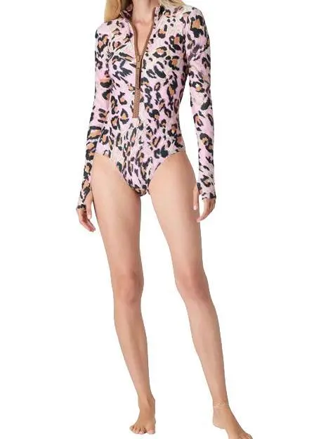 WATSKIN Ryann Long Sleeve Bodysuit - Pink Leopard