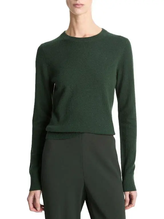 Vince Ribbed Crewneck Cashmere Sweater - Forest