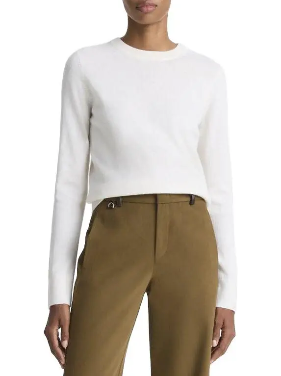 Vince Ribbed Crewneck Cashmere Sweater - White