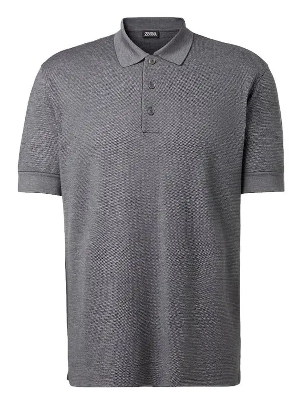 Zegna Cotton And Silk Piqué Polo Shirt - Grey
