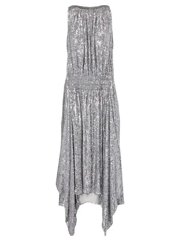 Rabanne Sequined Gathered Cocktail Dress - Silver