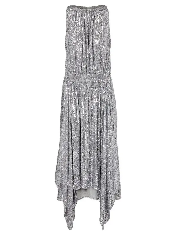 Rabanne Sequined Gathered Cocktail Dress - Silver