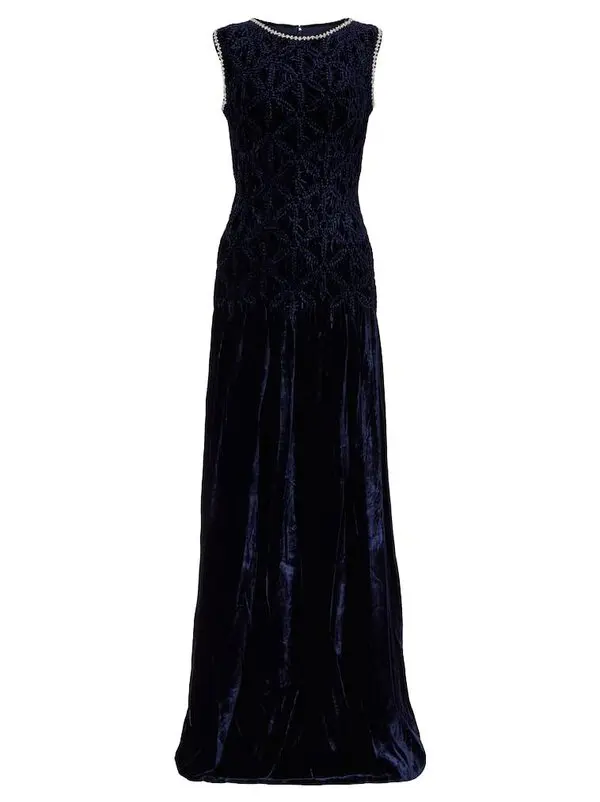 Costarellos Embellished Velvet Gown - Blue