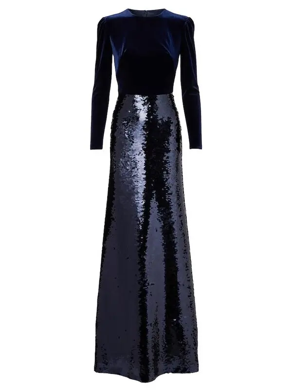 Monique Lhuillier Sequined Velvet Gown - Blue