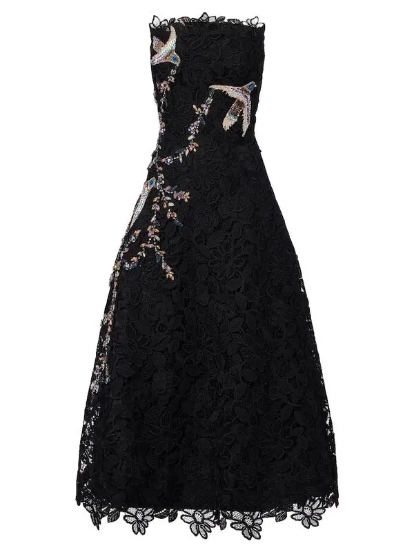 Costarellos Embroidered Lace Midi Dress - Black