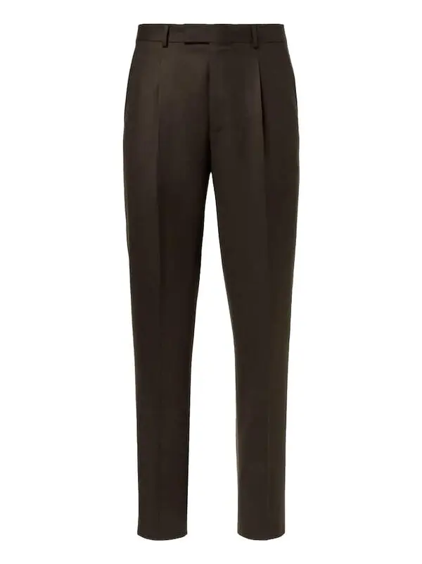 Zegna Wool Flannel Tapered Trousers - Brown