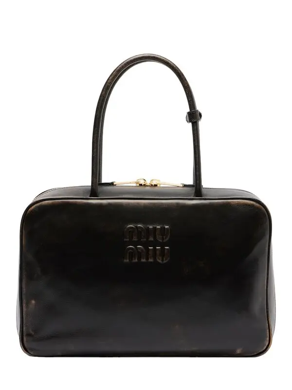 Miu Miu Beau Logo Leather Tote Bag - Brown