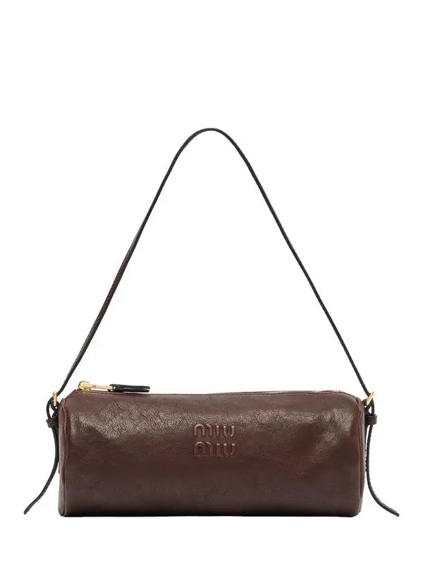 Miu Miu Logo Leather Shoulder Bag - Brown