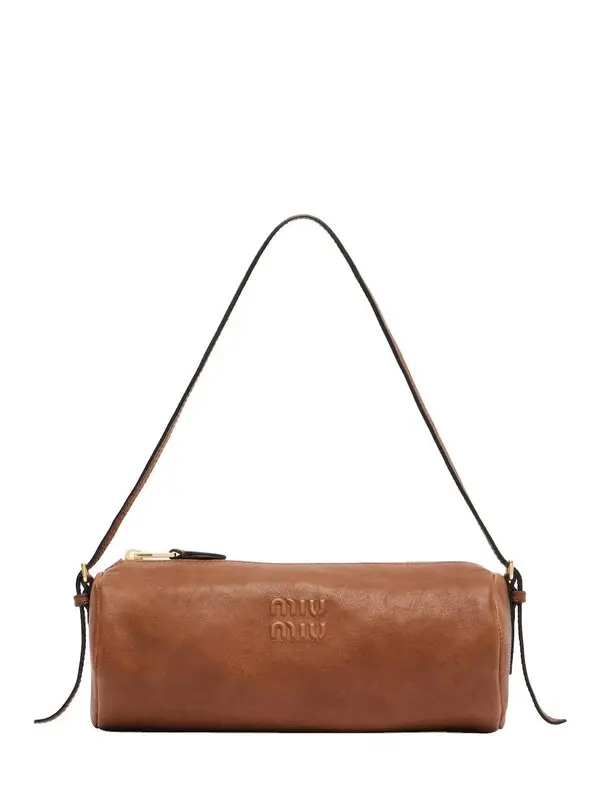 Miu Miu Logo Leather Shoulder Bag - Brown