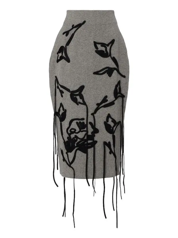 Erdem Embroidered Merino Wool Pencil Skirt - Grey