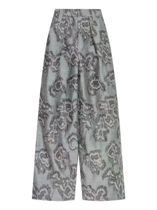 GANNI Frayed Floral Palazzo Pants - 876 Grey