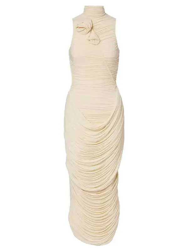 Magda Butrym Floral-appliqué Draped Ruched Gown - Beige