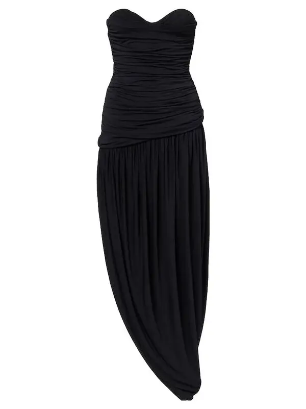 Magda Butrym Ruched Asymmetric Draped Midi Dress - Black