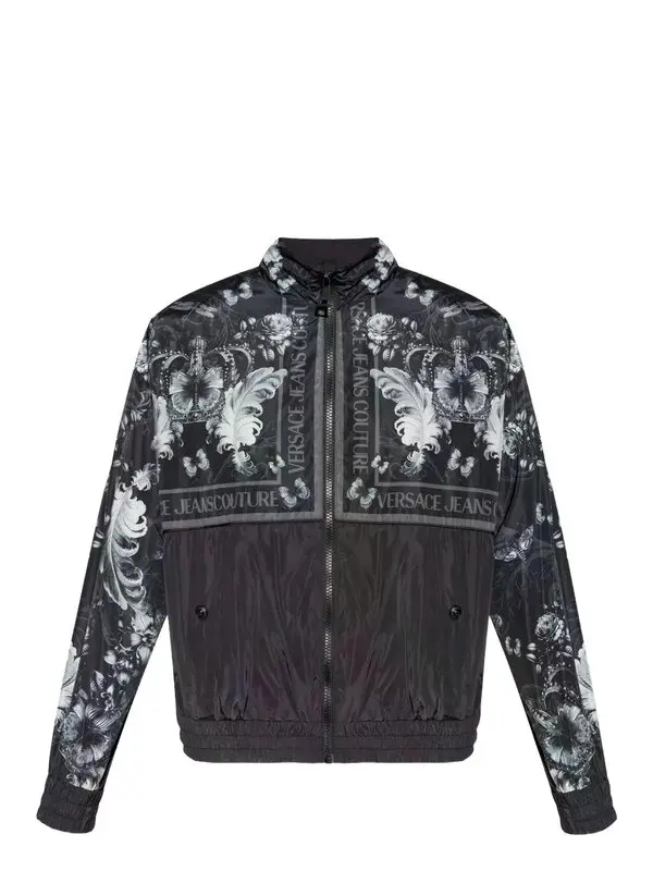 Versace Baroque-print Zip-up Jacket - Black