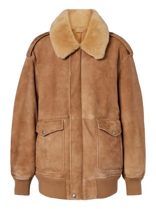 Prada Shearling-trimmed Suede Jacket - Beige