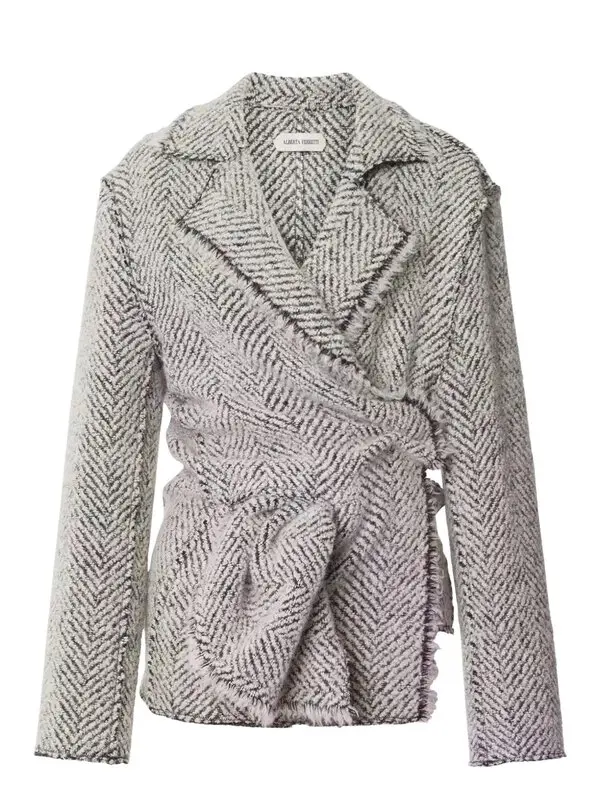 Alberta Ferretti Herringbone-pattern Jacket - White