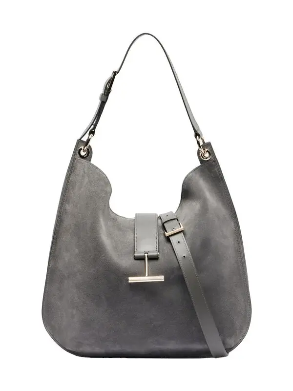 TOM FORD Tara Large Suede Crossbody Bag - Grey