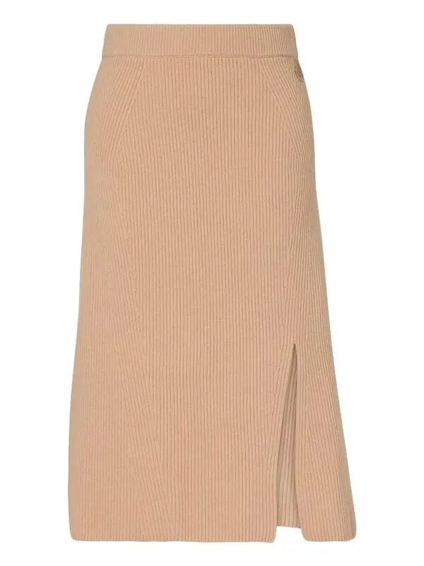 Moncler Ribbed-knit Wool And Cashmere Midi Skirt - Beige