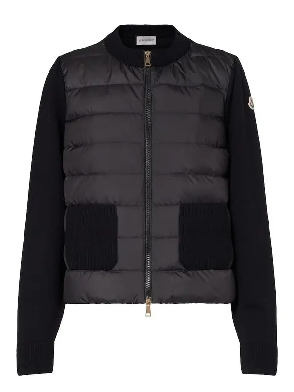 Moncler Down-paneled Virgin Wool Cardigan - Black