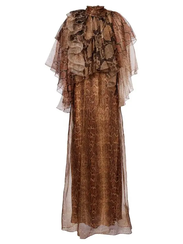 Zimmermann Memento Ruffled Silk Gown - Brown