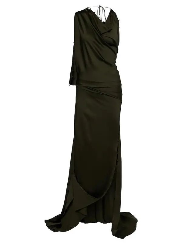Victoria Beckham Draped Crêpe Satin Gown - Green