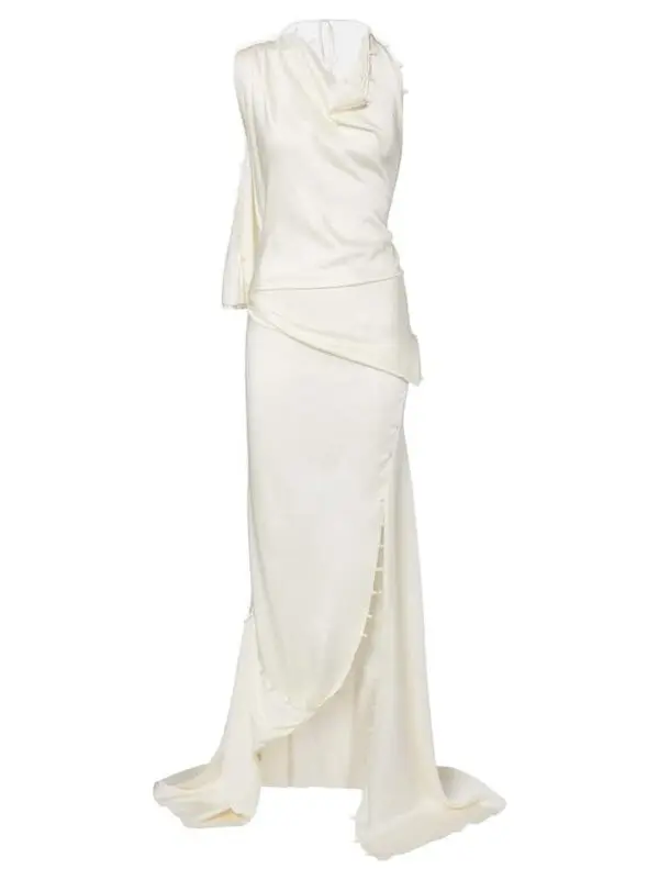 Victoria Beckham Draped Crêpe Satin Gown - White