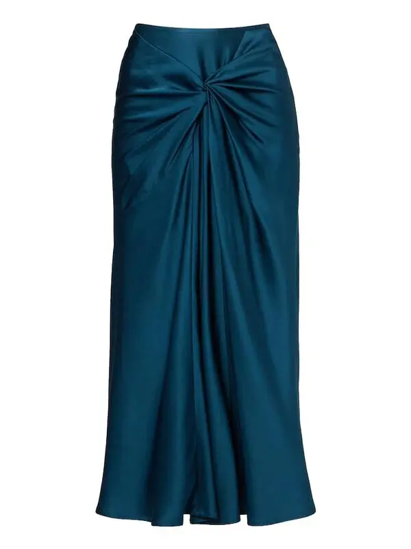 Dries Van Noten Gathered Satin Midi Skirt - Blue