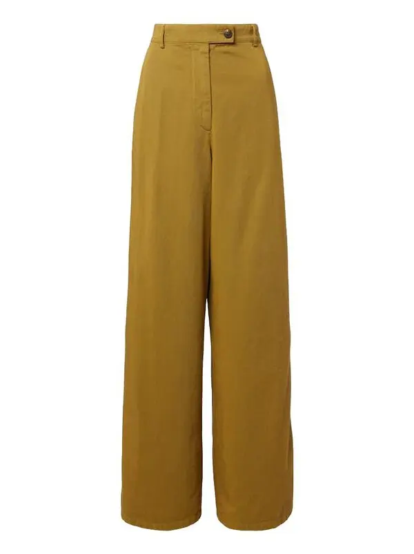 Dries Van Noten High-rise Wide-leg Cotton Pants - Green