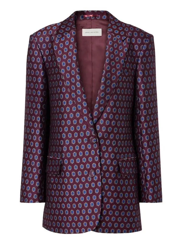 Dries Van Noten Printed Wool-blend Blazer - Burgundy