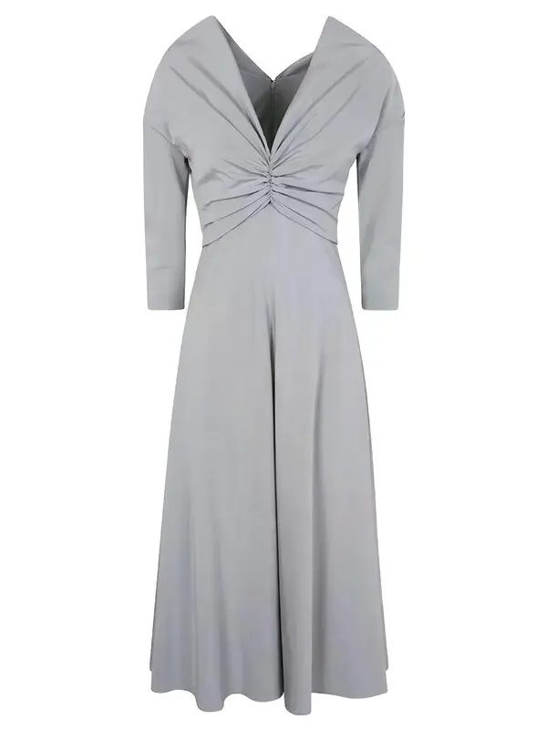 Alberta Ferretti Gathered V-neck Midi Dress - Grey