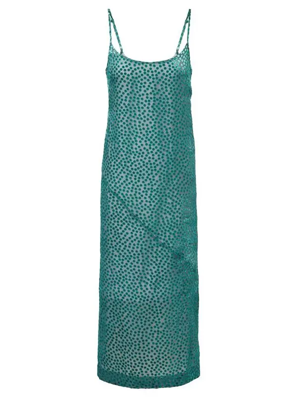 Dries Van Noten Polka-dot Devoré Slip Dress - Green