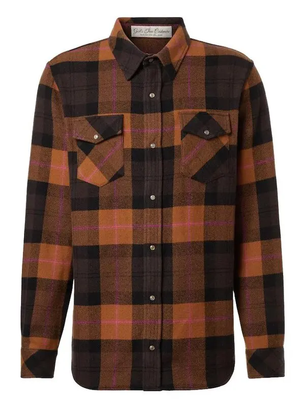 GOD'S TRUE CASHMERE Plaid Cashmere Shirt With Sunstone - Brown