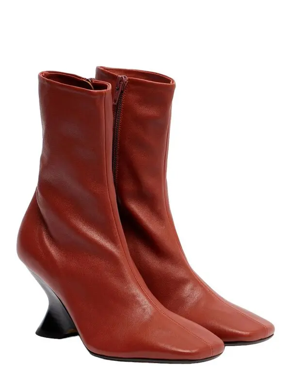 Dries Van Noten Leather Ankle Boots With Square Toe - Brown