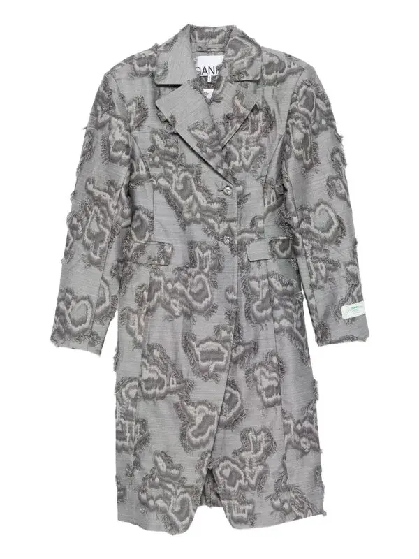 GANNI Frayed Cloud-print Coat - Grey