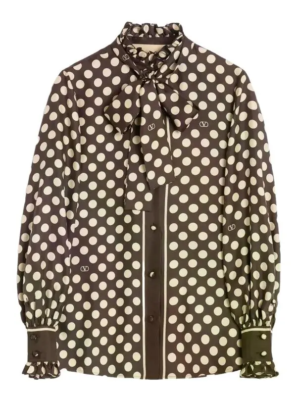 Valentino Garavani Plus De Pois-print Ruffled Shirt - Brown