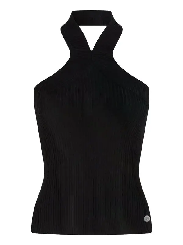 Karl Lagerfeld Ribbed Halterneck Top - Black